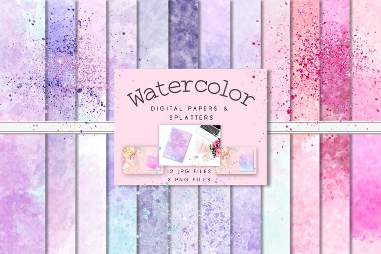 Watercolor Digital Papers - Pink, Purple, Blue Pastel Colors