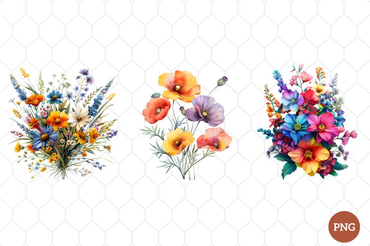 Wall Art Set Watercolor Wildflowers Clipart