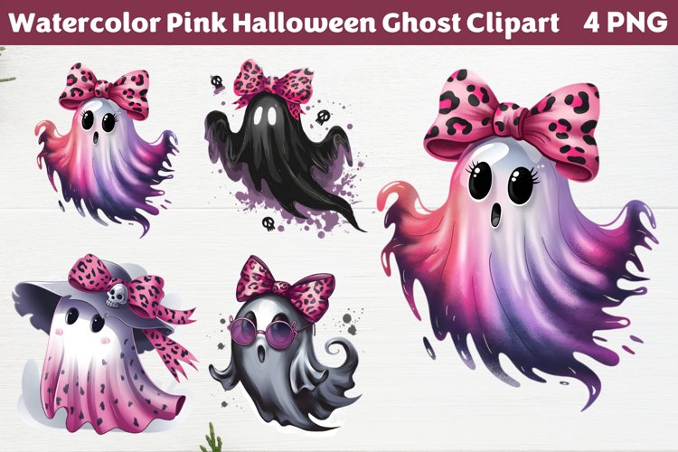 Watercolor Pink Halloween Ghost Clipart PNG (4650493)