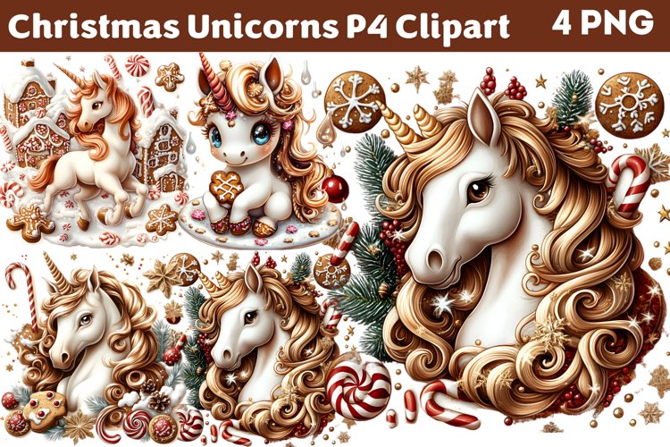Christmas Unicorns Clipart PNG (4863895)