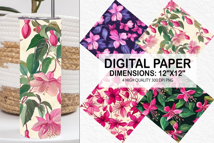 Fuchsia Flowers Pattern Digital Paper - Flowers Background
