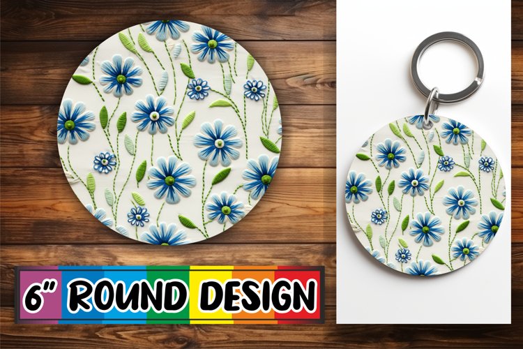 Sublimated 3D Flower Ornament - Round Keychain Elegance