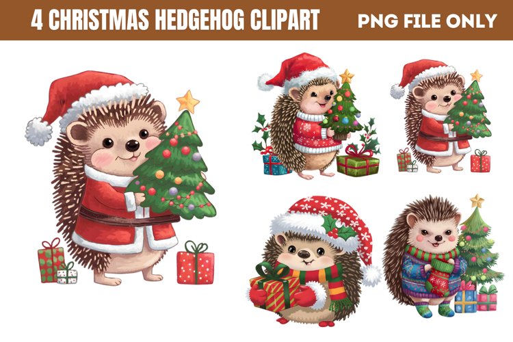 Christmas Hedgehog Clipart PNG (4741880)