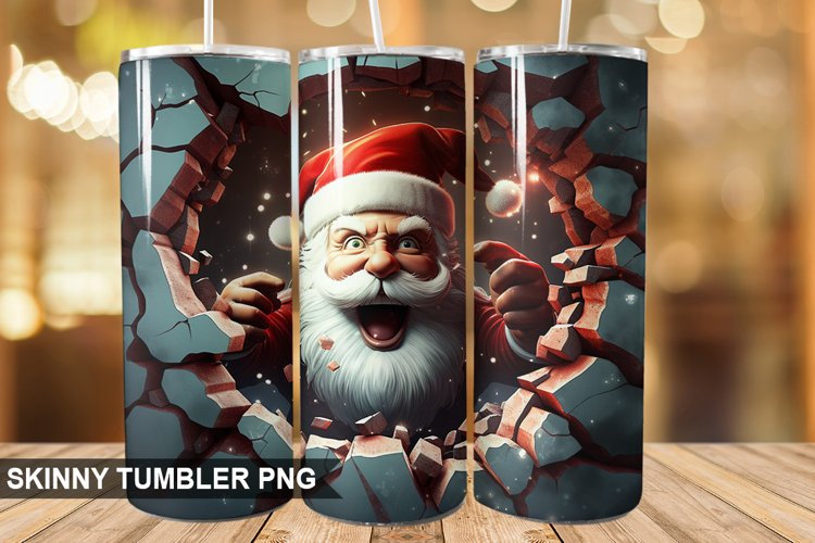3D Christmas Santa Cracked Hole PNG Tumbler Design