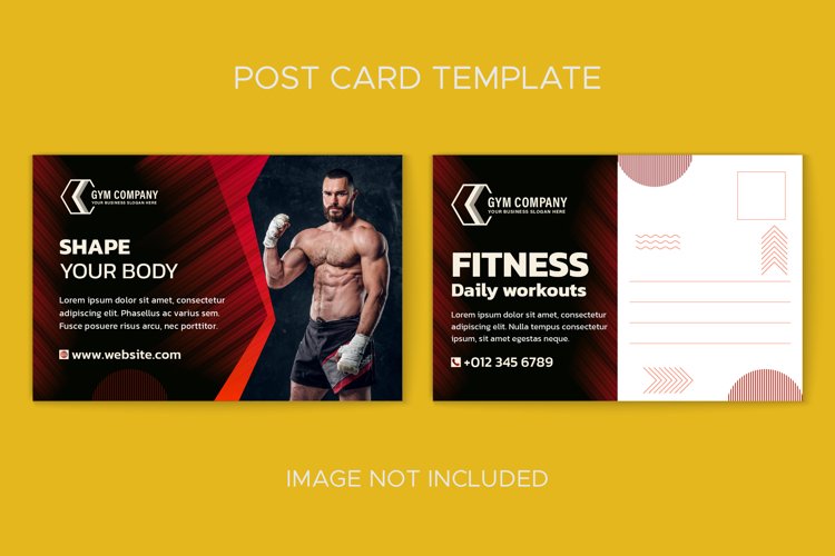 Gym workout and fitness training postcard template