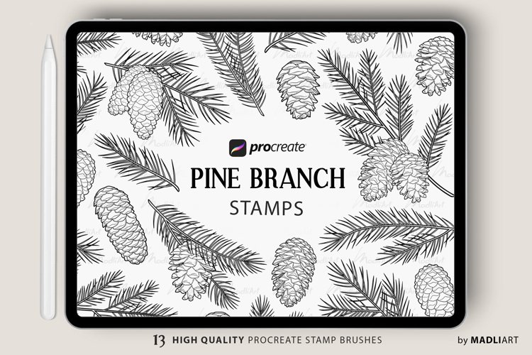 13 Pine Tree Procreate Brush Stamps. Pinecone Tree Branches