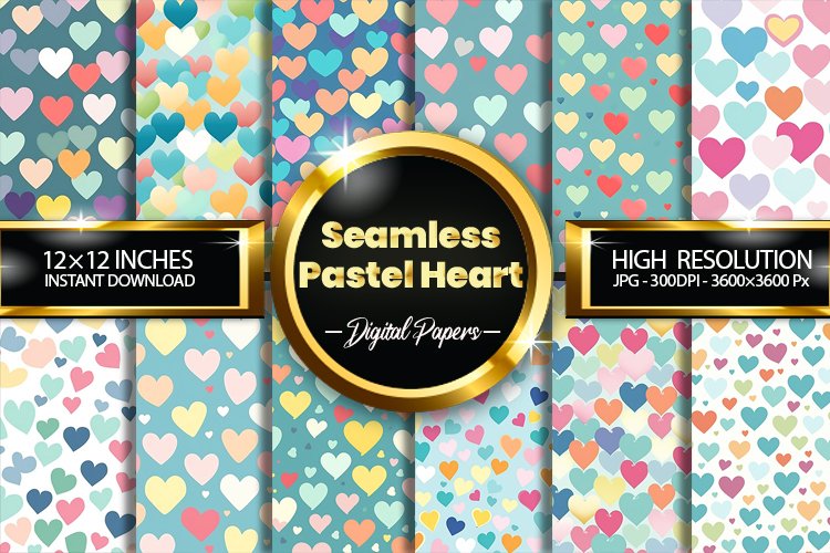 Seamless Pastel Heart Digital Papers, Heart Pattern