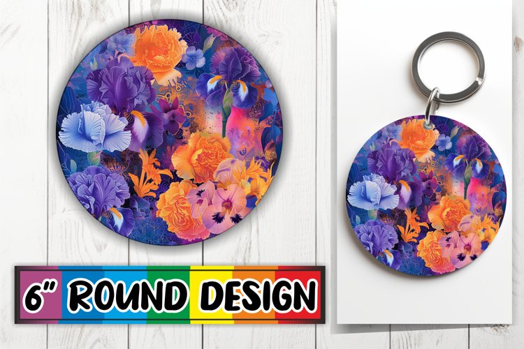 Colorful Bloom Keychain Sublimation Design