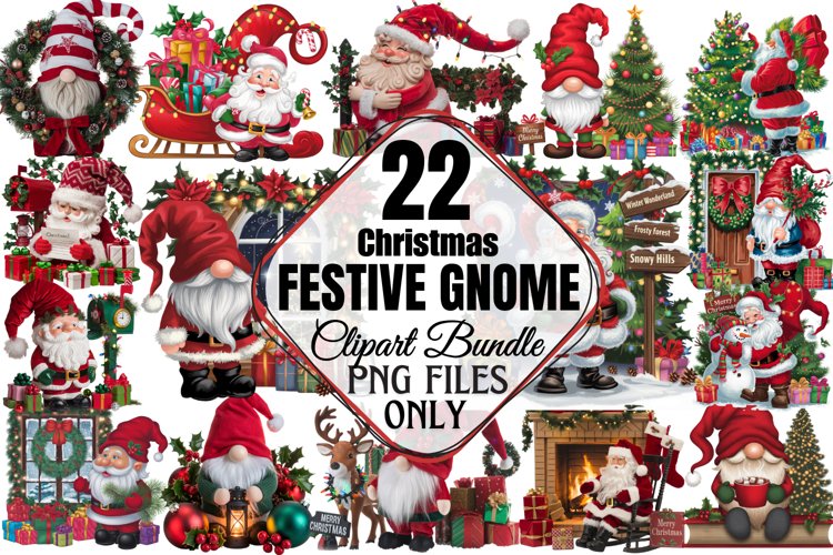Christmas Festive gnome clipart Bundle PNG