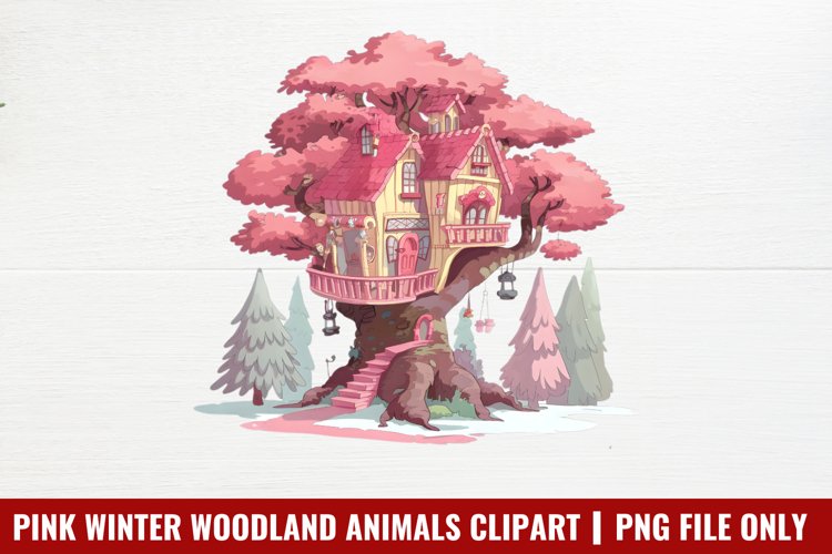 Pink Winter Woodland Animals Clipart PNG (4805142)