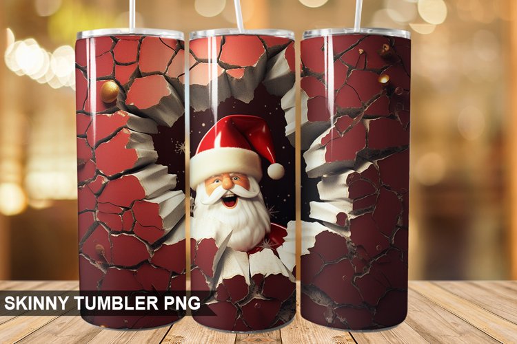 3D Christmas Santa Cracked Hole PNG Tumbler Design