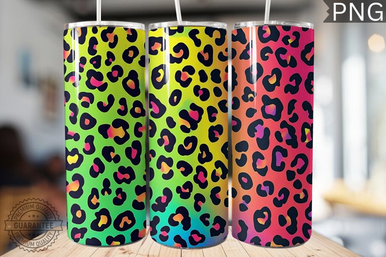 Rainbow Leopard Print Tumbler Wrap - High Quality 300 Dpi