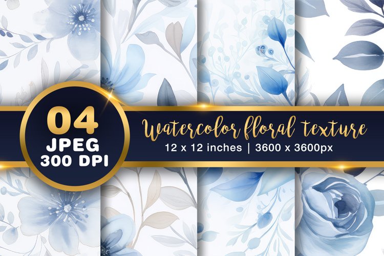 Blue Watercolor floral Digital Paper, floral (3352082)