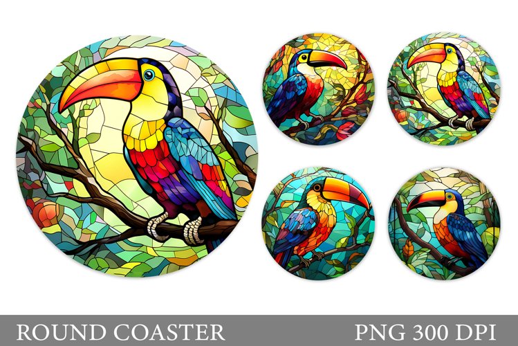 Stained Glass Toucan Coaster. Toucan Round Coaster Design
