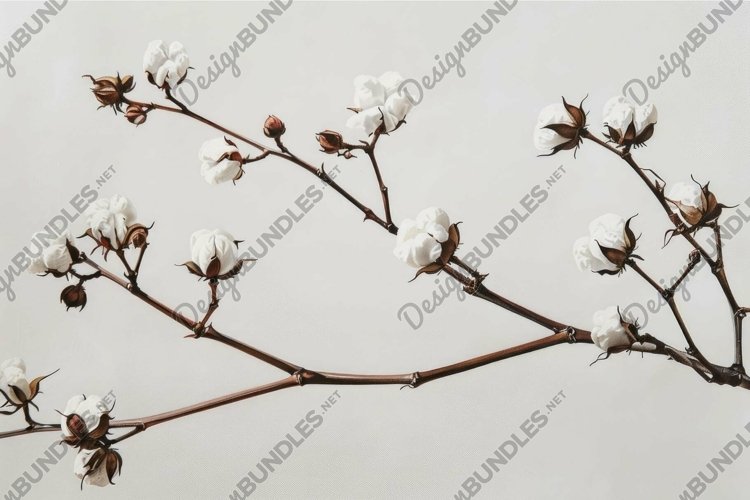 Cotton plant branch extending with white fluffy cotton bolls
