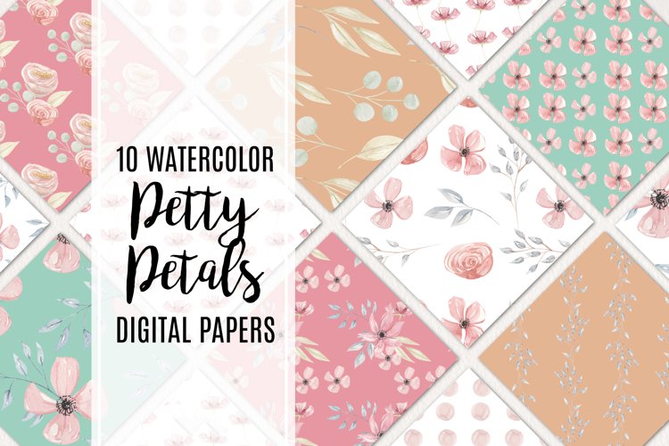 Pretty Petals Seamless Patterns Digital Paper Watercolor