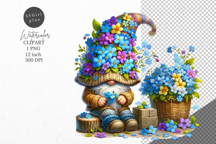 Gnome clipart, Forget me nots clipart, Floral clipart