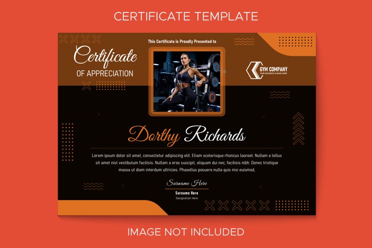 Gym and fitness show award certificate vector template