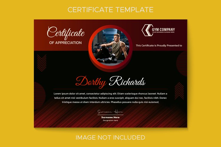 Gym workout and fitness training show award certificate