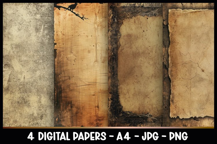 4 Vintage Digital Papers I Junk Journal Pages (3770598)