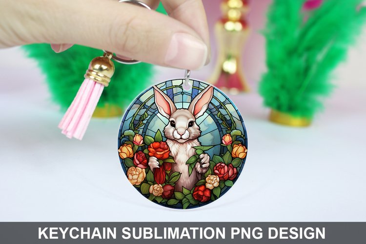 Bunny Round Keychain, - Sublimation PNG Desig