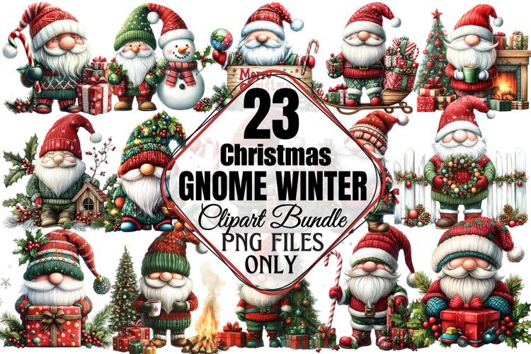Christmas gnome Winter clipart Bundle PNG