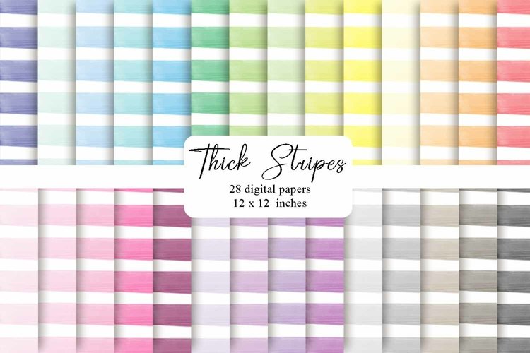 Thick Watercolor Stripes Digital Paper Pack - 28 Colors