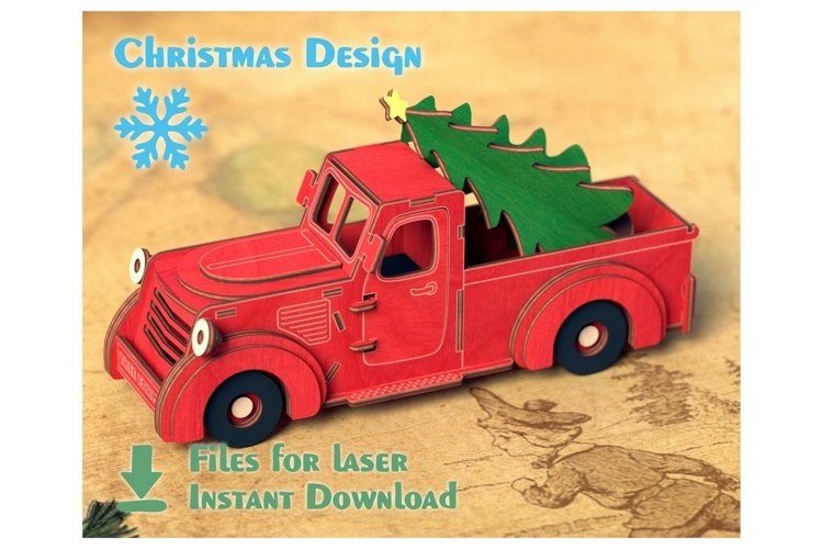 Red Christmas Truck - laser cut files. Digital template
