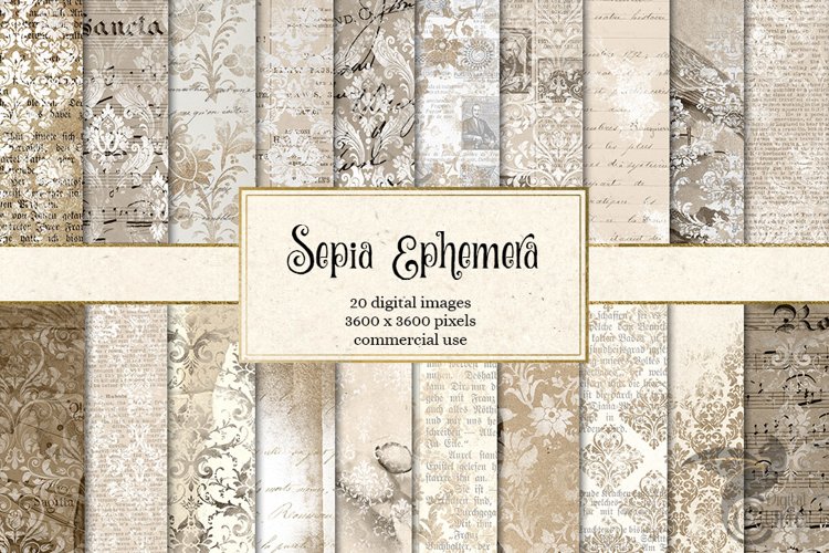 Sepia Ephemera Digital Paper - Free Design of The Week | Design Bundles