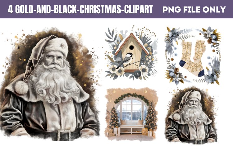 Gold and Black Christmas Clipart PNG (4768686)