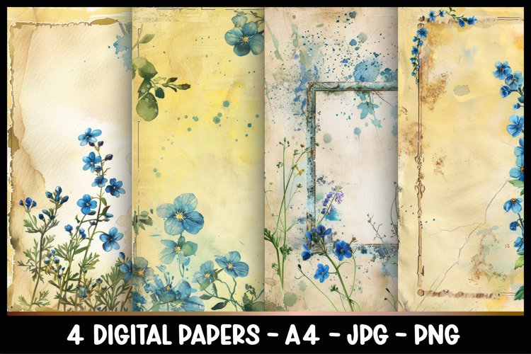 4 Vintage Floral Digital Papers I Junk Journal (3751750)
