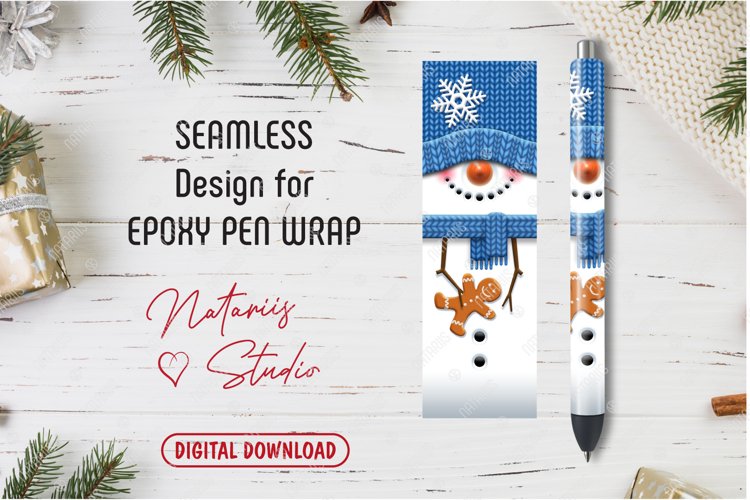Cute Christmas Snowman Pattern for Epoxy Pen Wrap