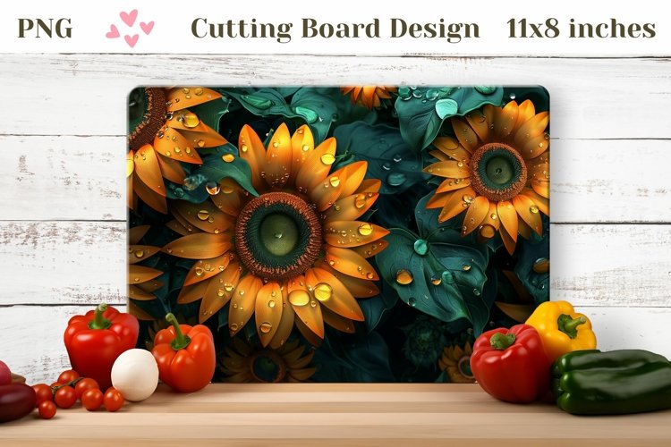3D Sunflowers Cutting Board, Floral Kitchen Cutting Board