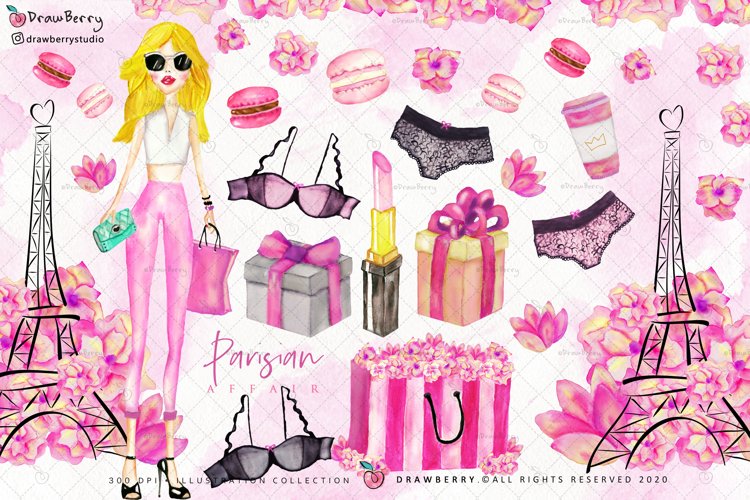 Watercolor Fashion Pink Clipart | Drawberry CP039