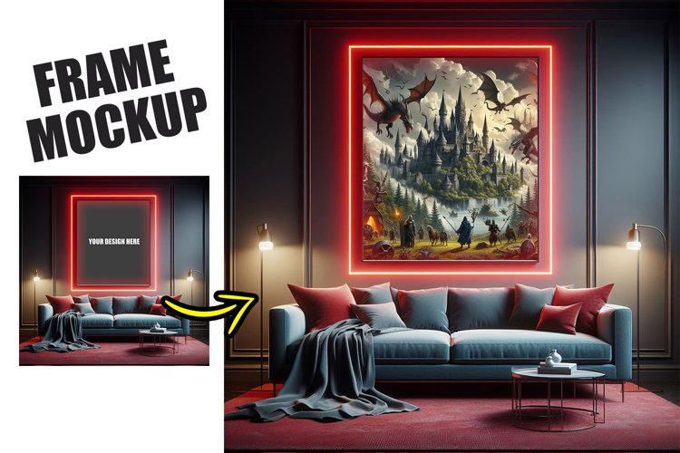 Red Mockup Frame For Photos & Posters, JPEG,PSD File