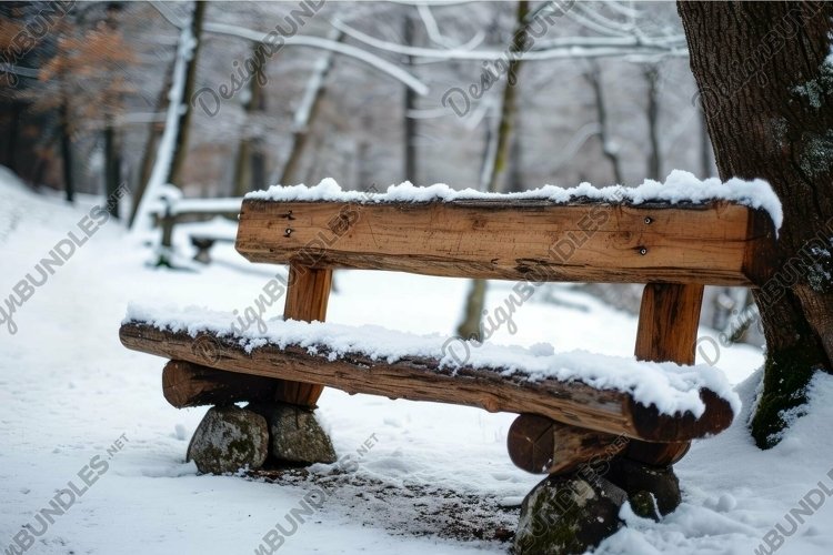 Winter park bench covered in snow