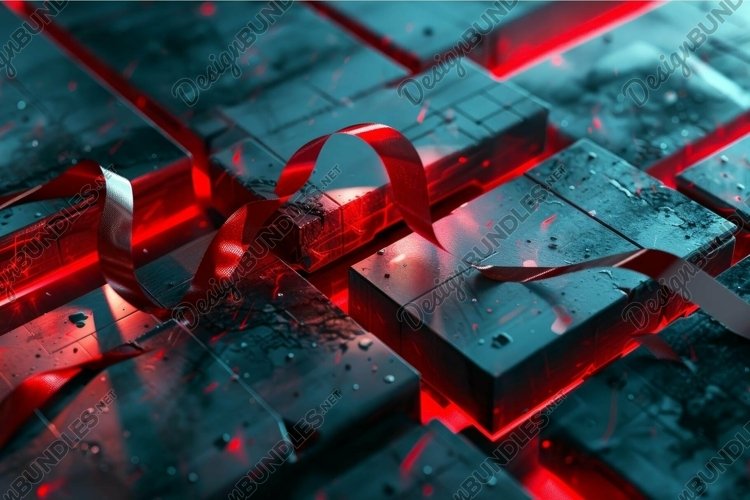 Futuristic tech debris with glowing red light