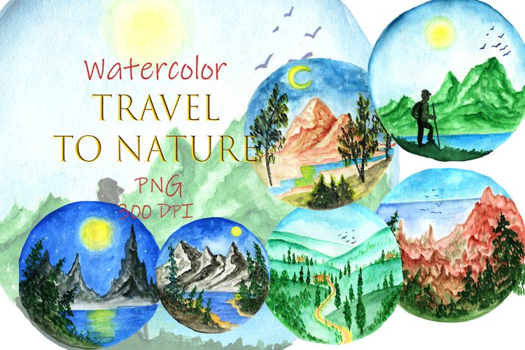 Camping Summer ,Watercolor clipart Mountains , Adventure. (1033858 ...