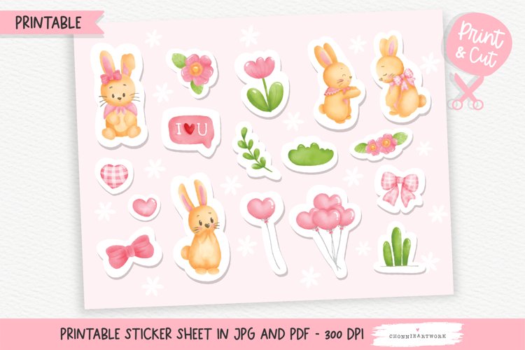 Lovely Rabbit Printable Stickers, Rabbit Sticker