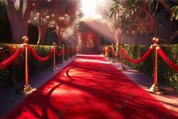 Glamorous red carpet event entrance at twilight
