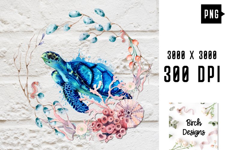 Sea Turtle Watercolor Ocean Sublimation Design