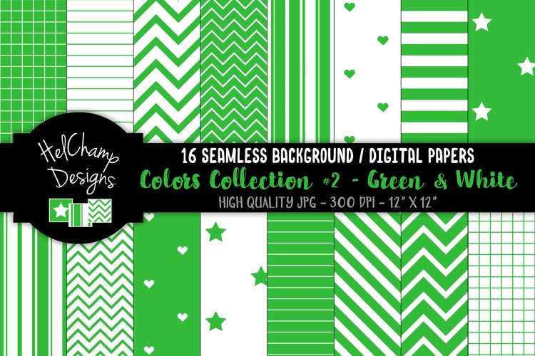 16 seamless Digital Papers - Green and White - HC121 (878659) | Papers ...