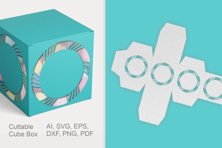 Striped Decorative Circles Cuttable Cube Gift Box SVG EPS AI