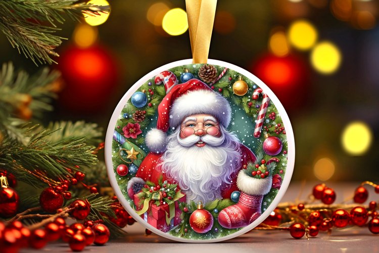Santa Round Ornament Sublimation PNG