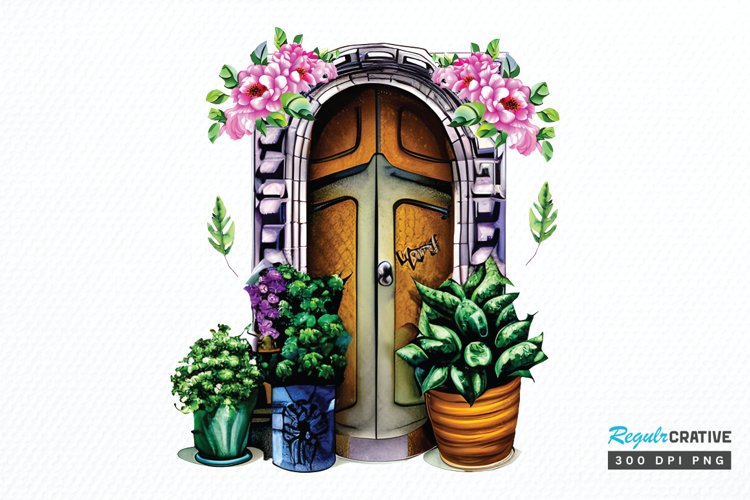Flower Doors Watercolor PNG Clipart