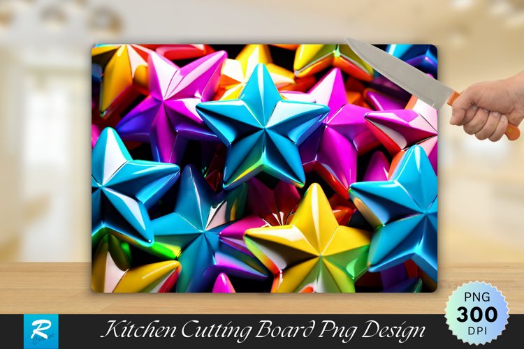 Colorful 3D Stars Cutting Board Sublimation Design