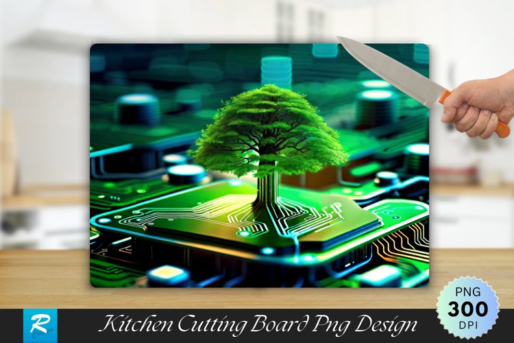 Tree Growing in Circuit Cutting Board Sublimation Design
