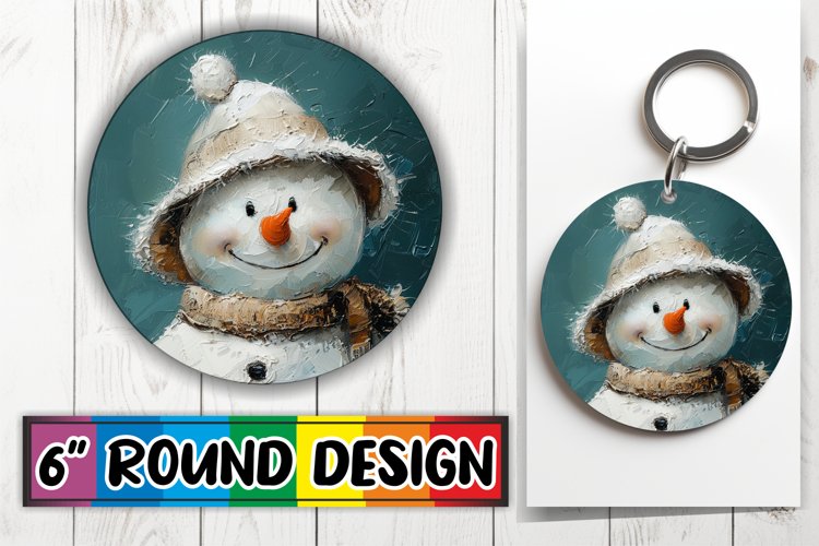 Holiday Snowman Keychain Round Design Sublimation