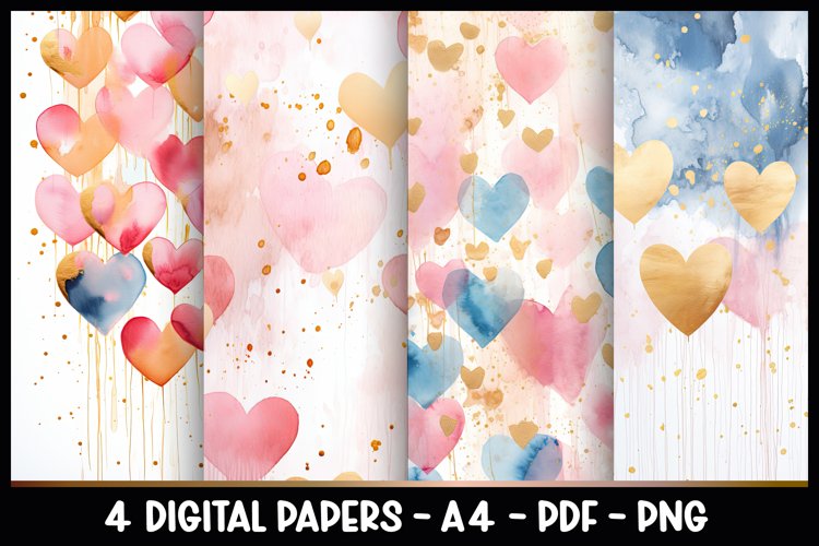4 Digital Papers Hearts I Valentine's Day Papers (2935350)