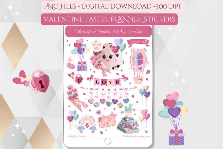 Digital Valentine Pastel Balloons stickers